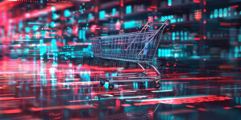 Futuristic Shopping Cart in a Digital Retail Environment Stock ...