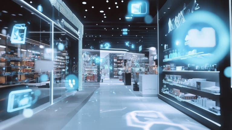 Futuristic Shopping Experience in High-tech Retail Store with Digital ...