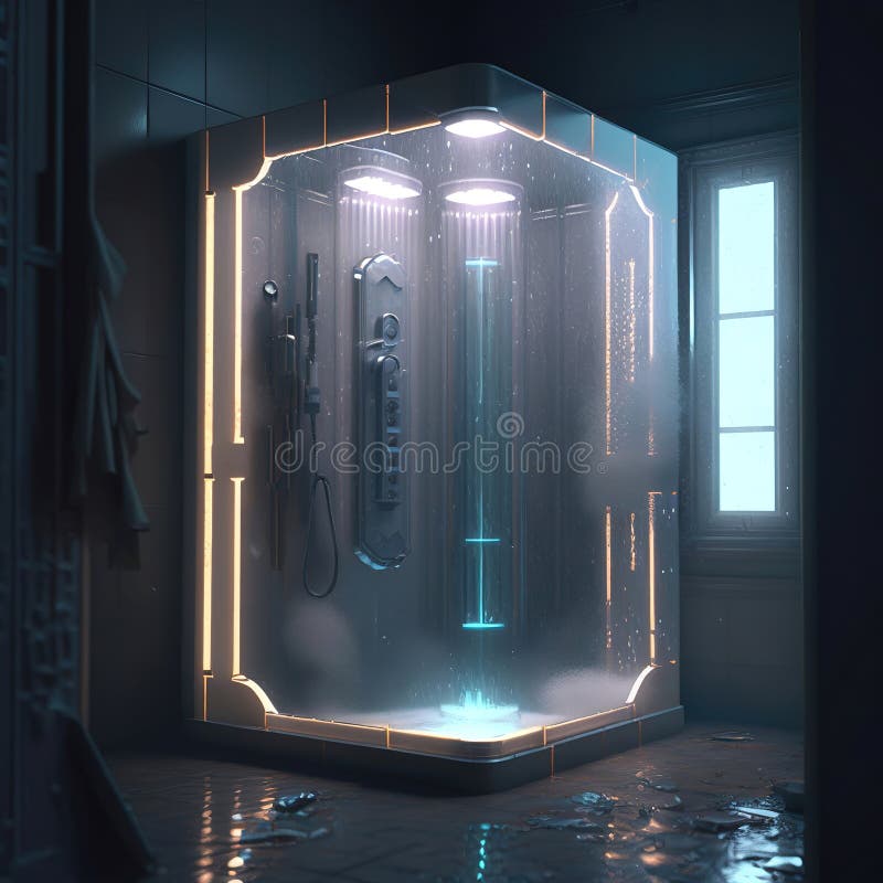 Futuristic Shower: a Blue Gloomy Bathroom Setting the Stage for a High ...