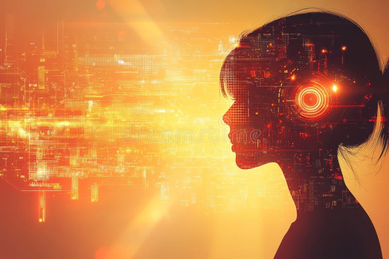 Futuristic Side Profile of a Woman in a Glowing Digital Network ...