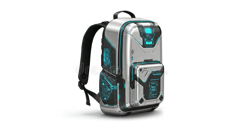 Futuristic Silver Backpack with Sleek, Angular Design Featuring ...
