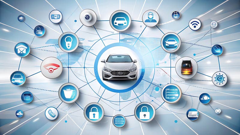 Futuristic Silver Car Surrounded by Connected Icons Representing Smart ...