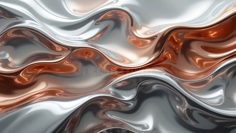 Futuristic Silver and Copper Metallic Waves Reflecting Light in ...