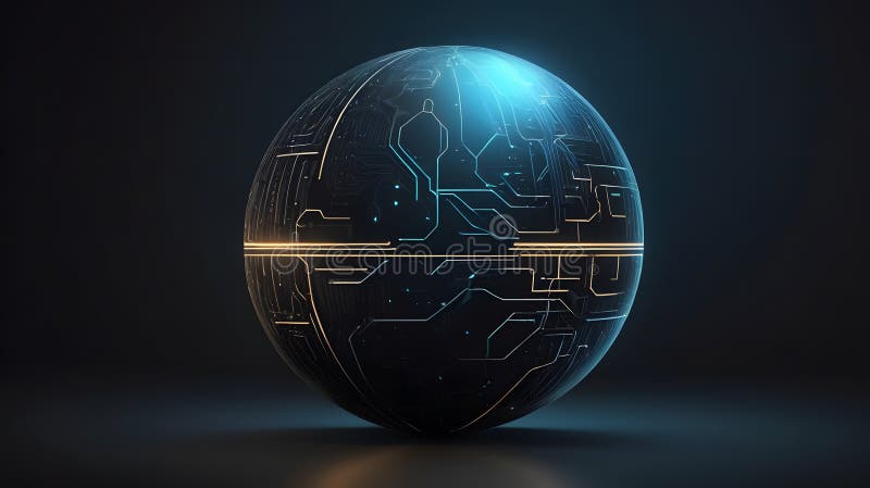 Futuristic Silver Globe with Circuit Patterns Stock Illustration ...