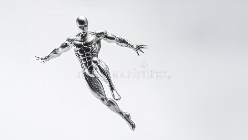 Futuristic Silver Humanoid Robot in Dynamic Pose. Stock Image - Image ...
