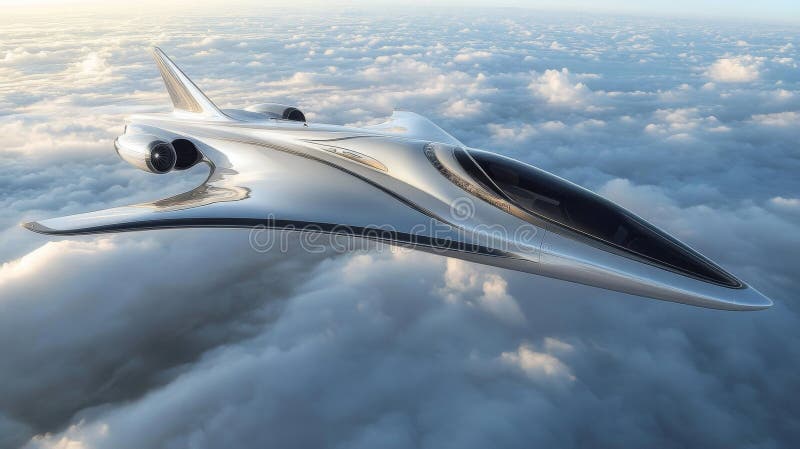 Futuristic Silver Jet Plane Flying Above Clouds Stock Illustration ...