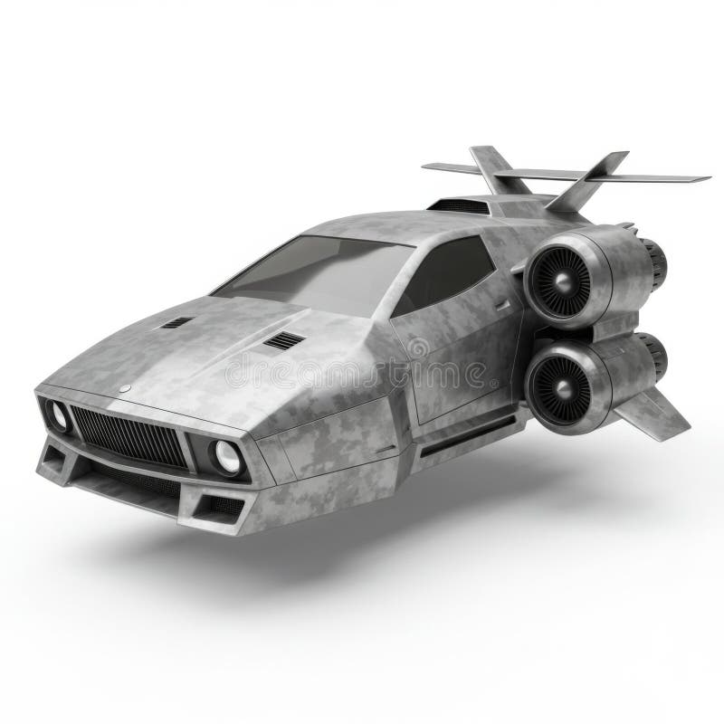 Futuristic Silver Metal Flying Car Concept Stock Illustration ...