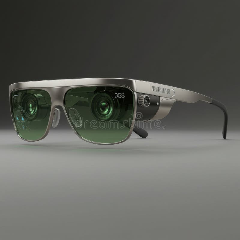 Futuristic Silver Smart Glasses with Green Lenses Stock Illustration ...