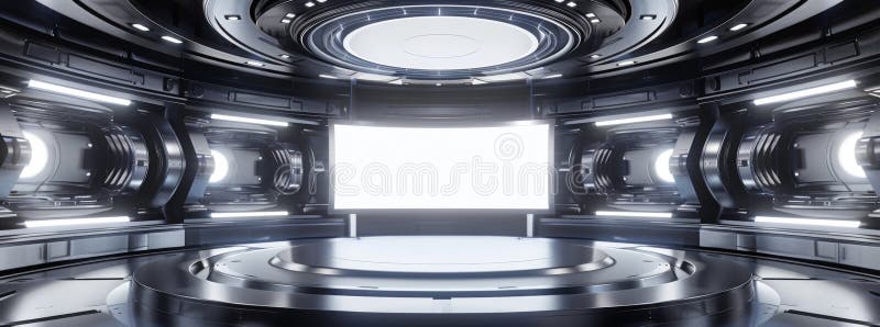Futuristic Silver Stage with Circular Design and Glowing Elements in a ...