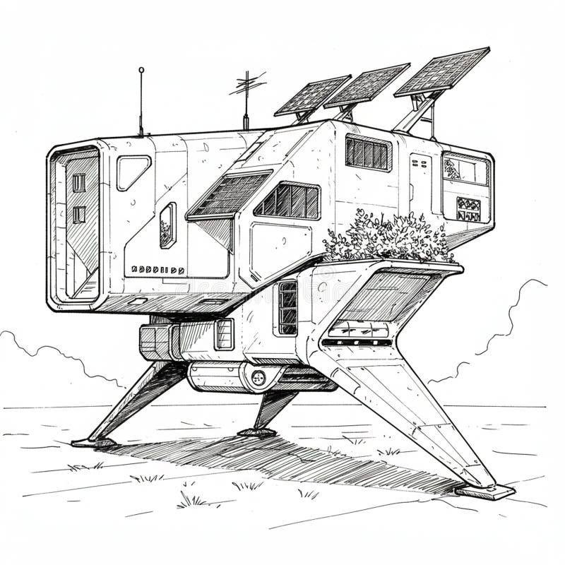 Futuristic Sketch of a Modular Dwelling Elevated on Four Sturdy Legs ...