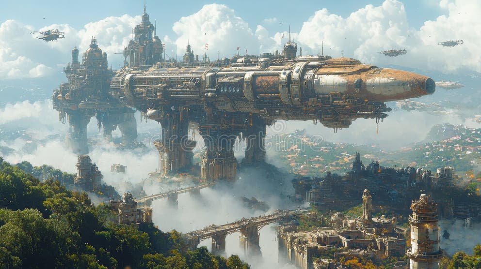 Futuristic Sky Pirate Base on Massive Floating Island with Advanced ...