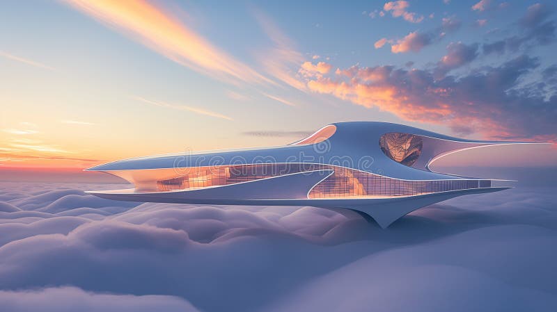 Futuristic Sky Structure Floating Above Clouds at Sunset Stock ...