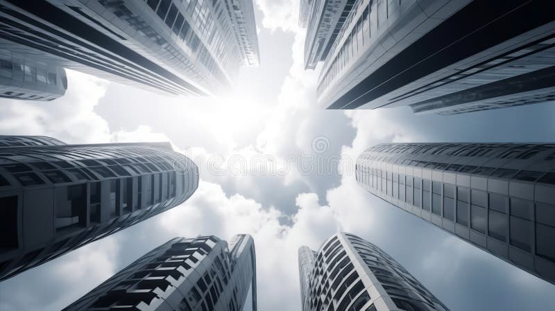 Futuristic Sky View between Modern White Skyscrapers. Generative AI ...