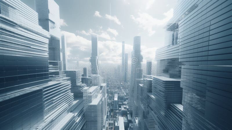 Futuristic Sky View between Modern White Skyscrapers. Generative AI ...