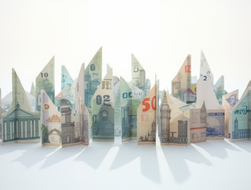 Futuristic Skyline Constructed from Folded Banknotes Stock Photo ...