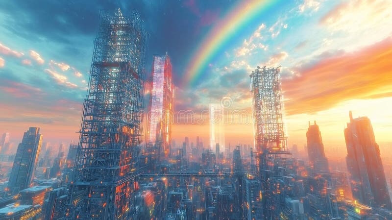 Futuristic Skyline of Hyper Advanced Robotic Skyscraper Construction in ...