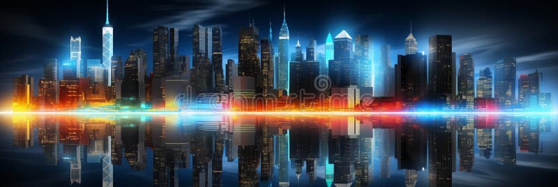 Futuristic Skyline of an Ultra-modern City Illuminated by Bright Lights ...