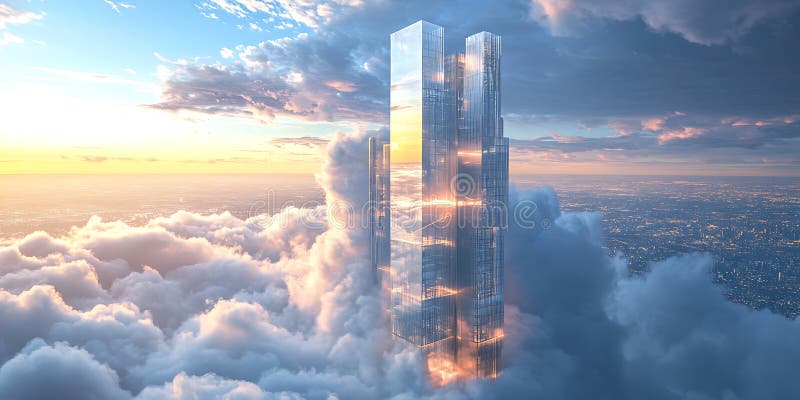 Futuristic Skyscraper Above the Clouds Stunning Cityscape Concept Art ...