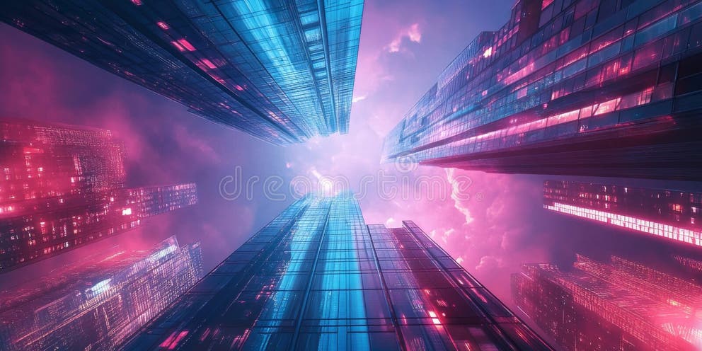 Futuristic Skyscraper Depicted with a Double Exposure Effect Stock Illustration - Illustration ...