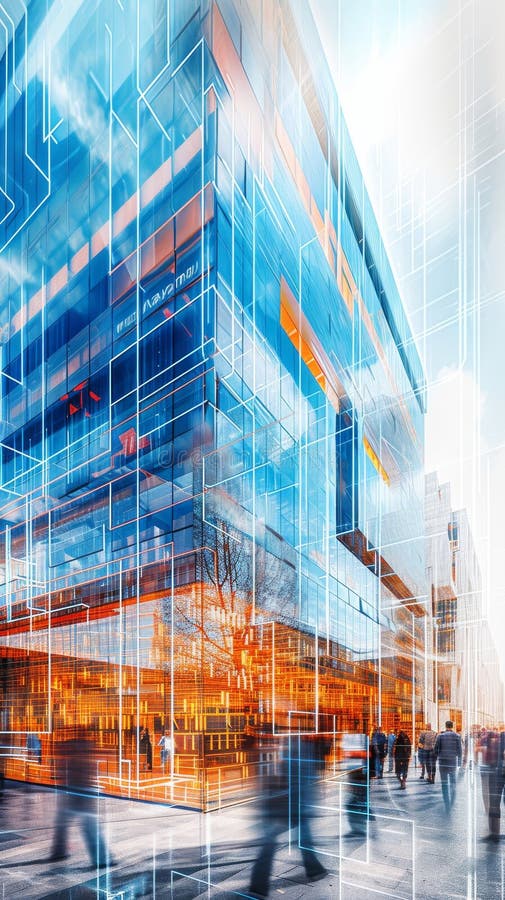 Futuristic Skyscraper with Digital Overlay in Urban Environment Stock ...