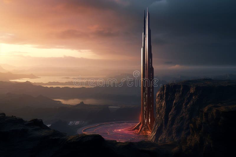 Futuristic Skyscraper Emerging from a Surreal Stock Illustration ...