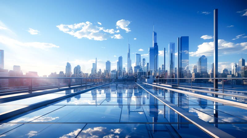 Futuristic Skyscraper Facade Reflects Blue Sky in Modern Cityscape ...