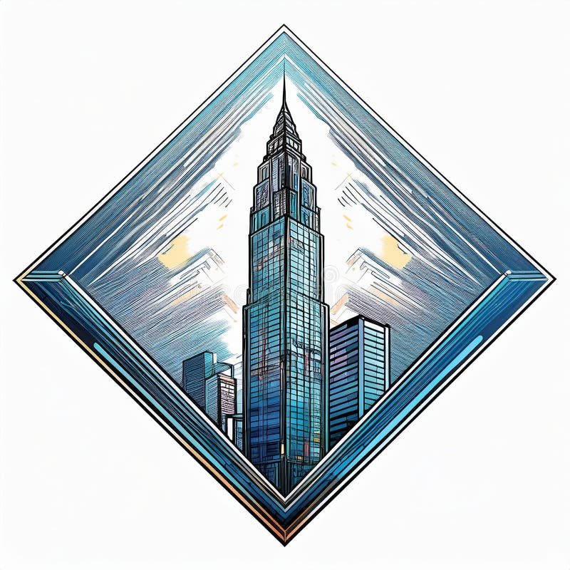 Futuristic Skyscraper Framed in Diamond Shape Stock Illustration ...