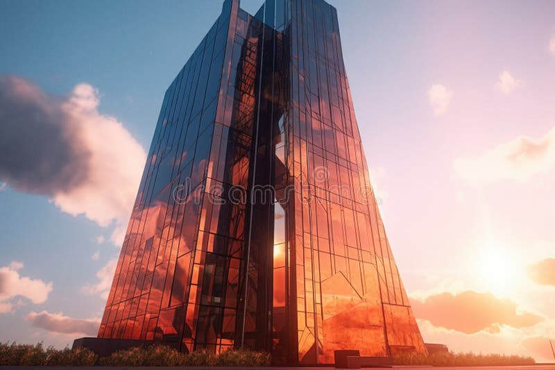 Futuristic Skyscraper with Glass Facade Reflecting Sunlight Stock ...