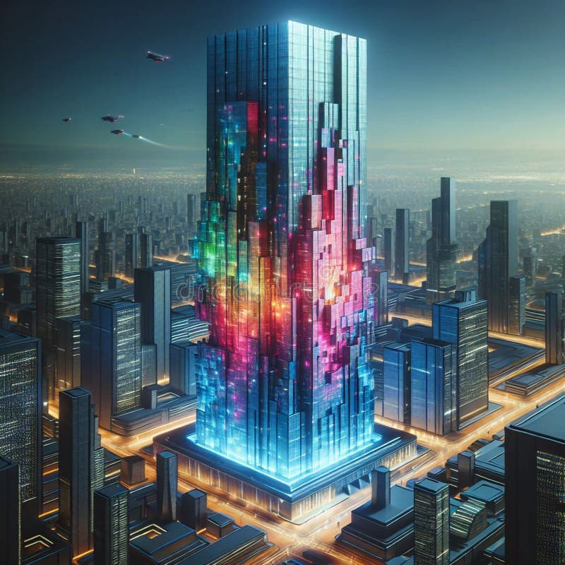A Futuristic Skyscraper with Glowing Lights, Representing a Vision of ...
