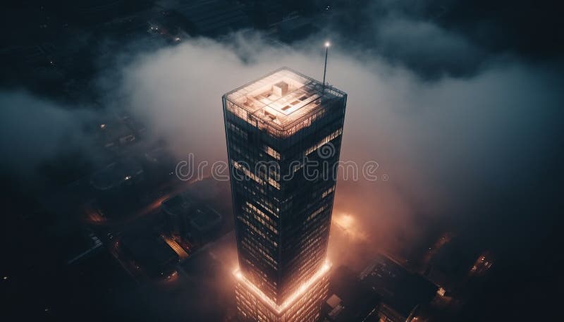 Futuristic Skyscraper Illuminates City Skyline at Dusk, Reflecting in ...