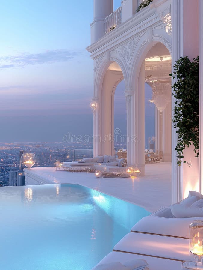 Futuristic Skyscraper with Infinity Pools Stock Illustration ...