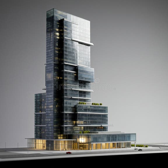 A Futuristic Skyscraper Model Featuring a Complex, Staggered Design ...