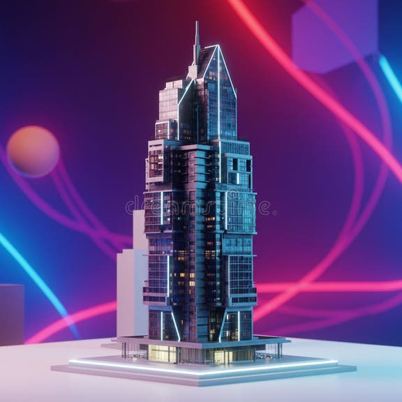 Futuristic Skyscraper Model with Illuminated Geometric Designs ...