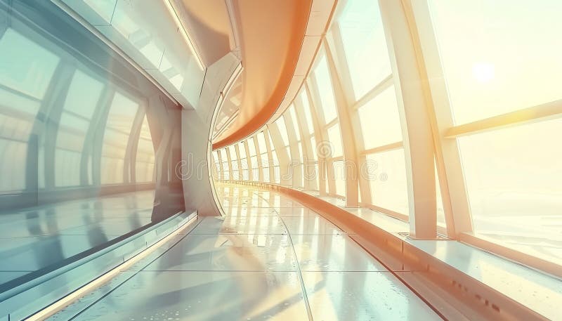 Futuristic Skyscraper, Modern Design, Empty Corridor, Bright Sunlight ...