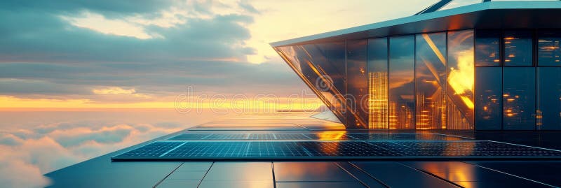 A Futuristic Skyscraper with Modern Solar Panel Technology on Its ...