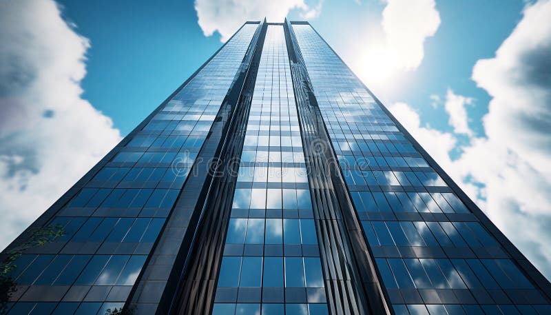 Futuristic Skyscraper Reflects Blue Sky in Modern Steel Facade ...