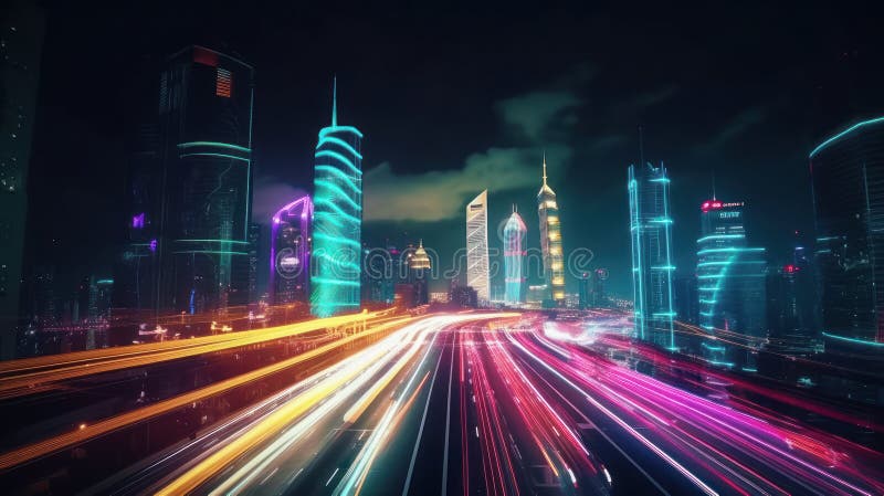 Futuristic Skyscraper and Road Transportation Technology with Digital ...