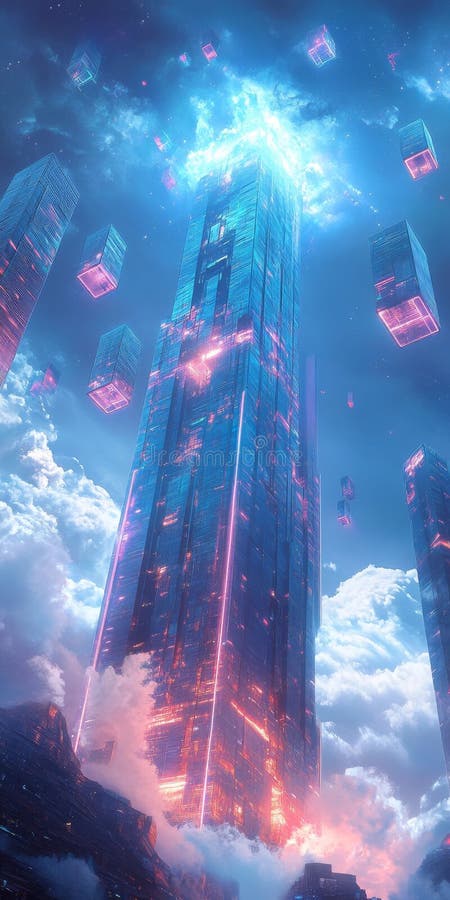 Futuristic Skyscraper in a Sci-Fi Cityscape with Floating Structures ...