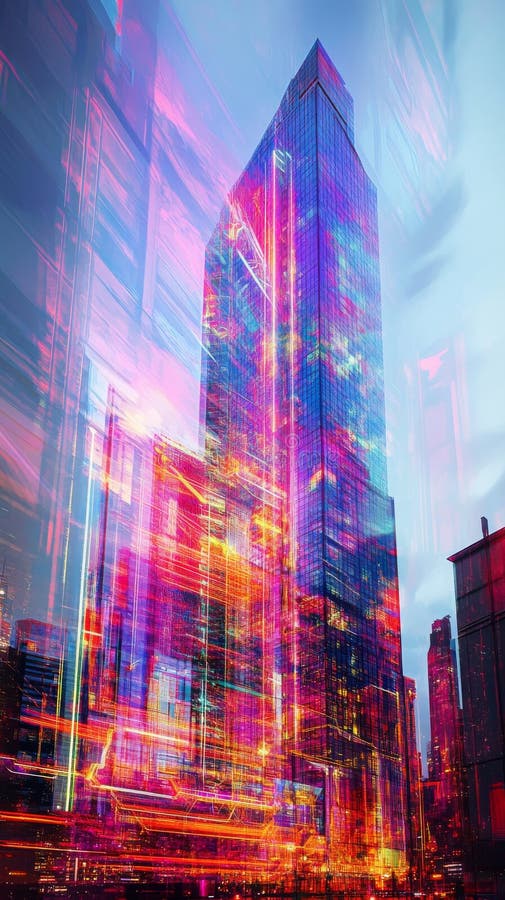 Futuristic Skyscraper Shown through a Double Exposure Effect Stock ...