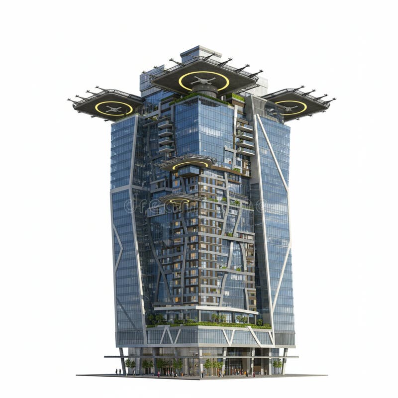 Futuristic Skyscraper with a Sleek, Glass Facade and Dynamic Geometric ...