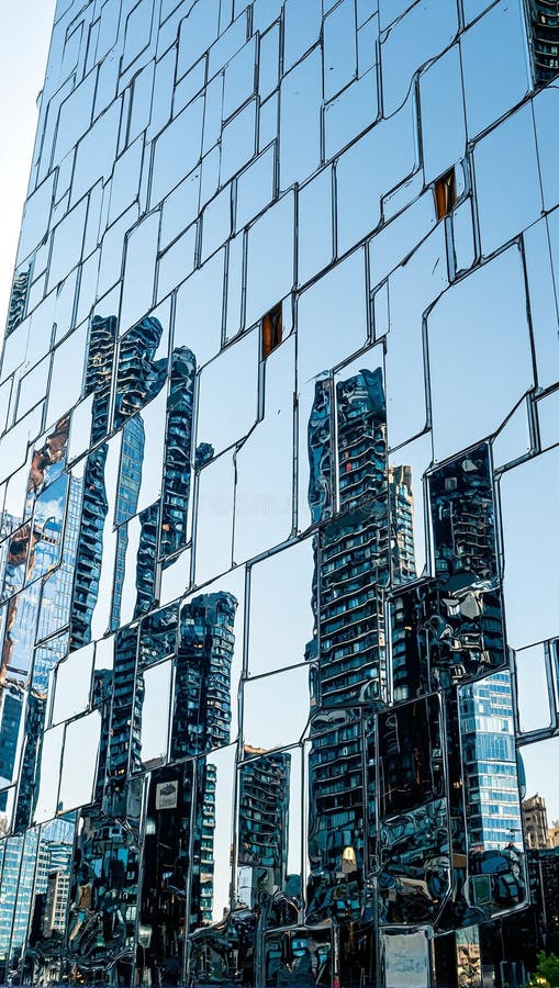 Futuristic Skyscraper Windows Reflecting Urban Skyline in Fragmented ...