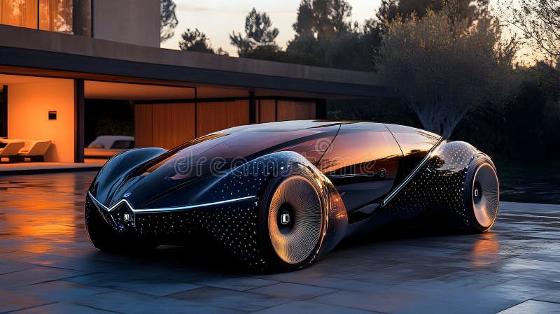 A Futuristic, Sleek Concept Car Showcased in a Modern Architectural ...
