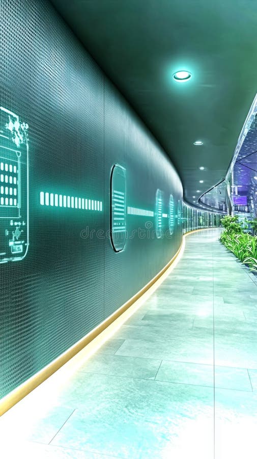 Futuristic Sleek Corridor with Vertical Lighting Representing Smart ...