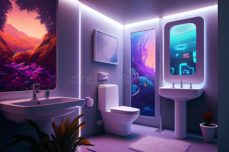 A Futuristic and Sleek Illustration of a Toilet Interior, Featuring ...