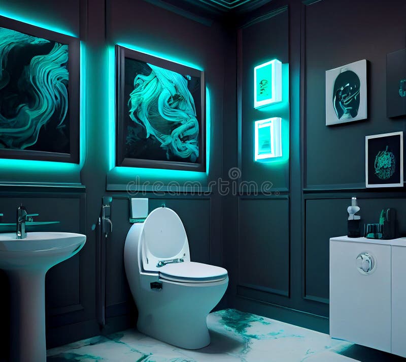 A Futuristic and Sleek Illustration of a Toilet Interior, Featuring ...