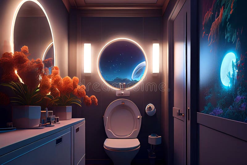 A Futuristic and Sleek Illustration of a Toilet Interior, Featuring ...