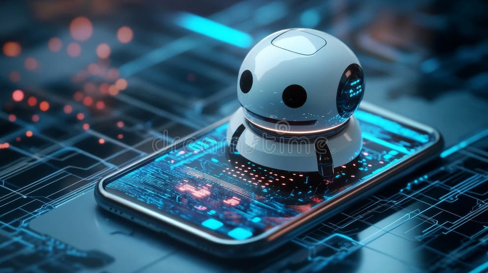 Futuristic Sleek Silver Chatbot Icon on High-Tech Smartphone Display ...