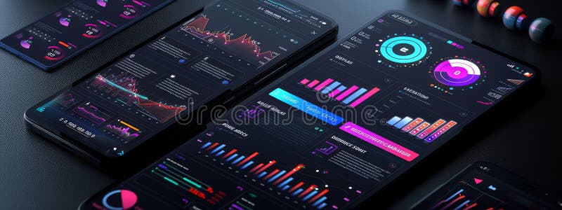 Mobile App Data Analytics Visualization Colorful Charts Graphs Stock ...