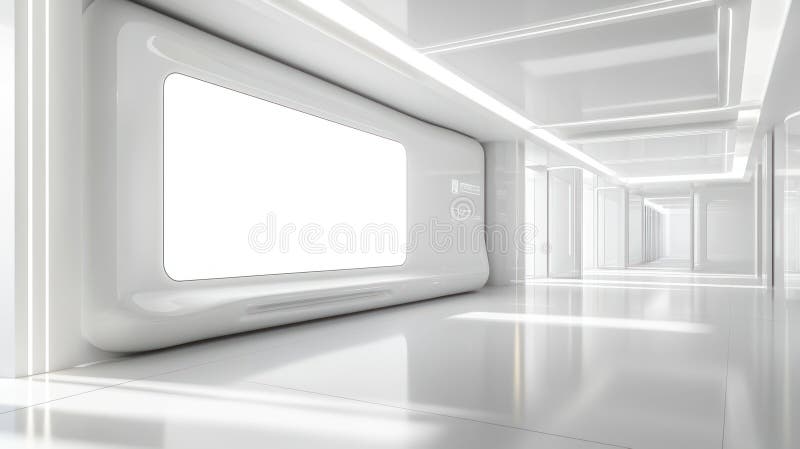 Futuristic, Sleek White Interior with Bright Lighting and Large Blank ...