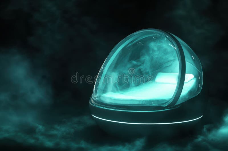 Futuristic Sleep Pod with Neon Lighting and Smoke Effects in Sci-Fi ...